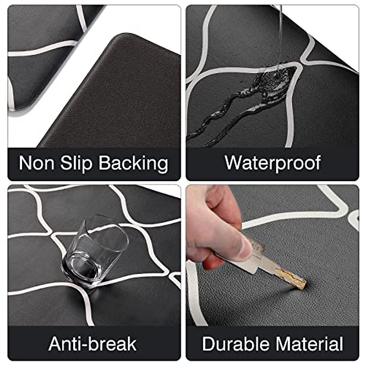 TurtingAs Kitchen Cushioning Anti Fatigue Mat [2 PCS], Comfort Standing Rug, Non-Slip Waterproof Heavy Duty PVC Ergonomic Foam Rug, Thick Mat Set for Kitchen, Office, Sink, Laundry Room Black