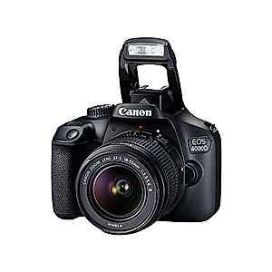 Canon EOS Rebel T100 / 4000D DSLR Camera with 18-55mm Lens + 64GB Memory Card + Case + Card Reader + Flex Tripod + Hand Strap + Cap Keeper + Memory Wallet + Cleaning Kit (Renewed)