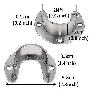 Seimneire 2pcs Heavy Duty Stainless Steel Rod Socket, Wardrobe Bracket Flange Rod Holder Closet Rod End Supports Fit 1-1/3" Diameter, U Shaped - Silver