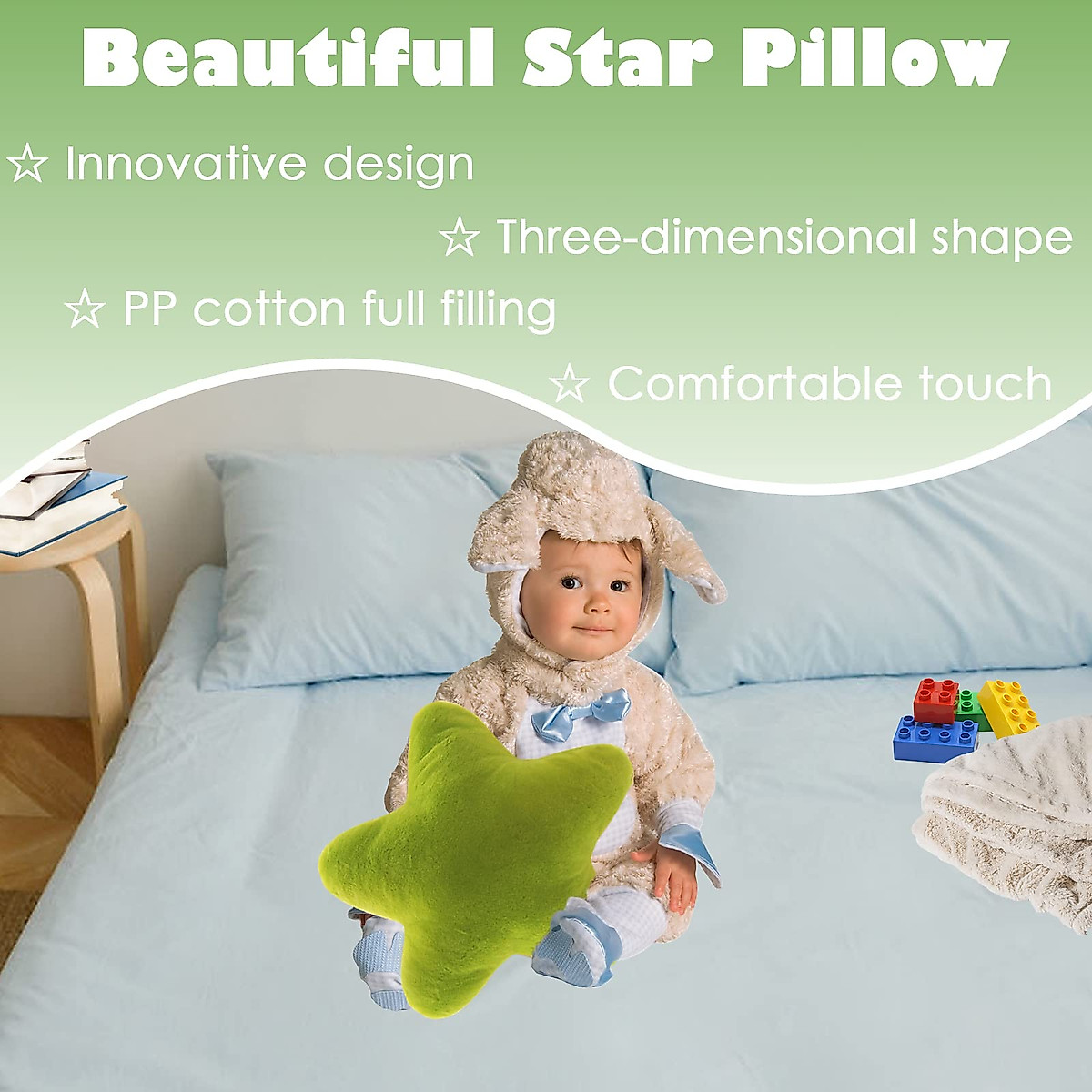 zhidiloveyou Star Pillow Plush Green, Stuffed Star Shaped Pillow Cute Toy for Kids, 15.7 inch