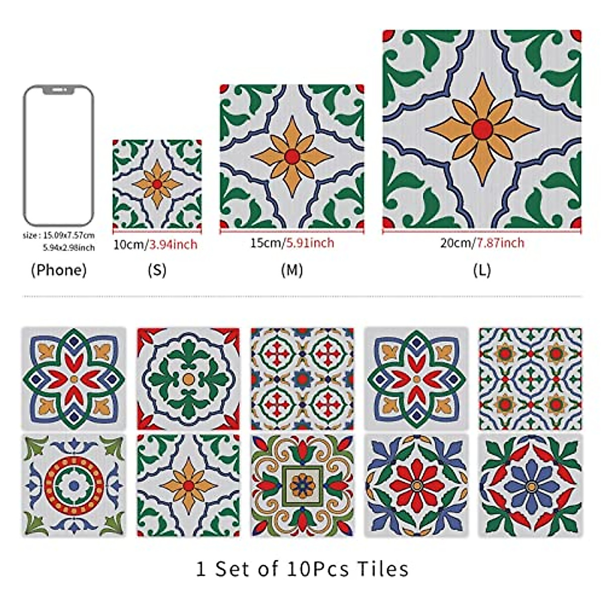 Tile Stickers Country Style Green Stick On Tiles Bathroom PVC Self Adhesive Wall Tiles Kitchen Stick On Wall Tiles Waterproof Peel and Stick Floor Tiles Self Adhesive Tiles for Walls