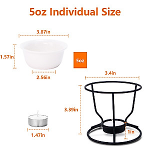 Luvan 4Pcs Fondue Pot Set for Chocolate Butter Cheese, 5oz Butter Warmer for Seafood with 20 Tealight, Ceramic Bowl Oven Microware Dishwasher Safe,Perfect for family dip Fruit,Dessert,Snack