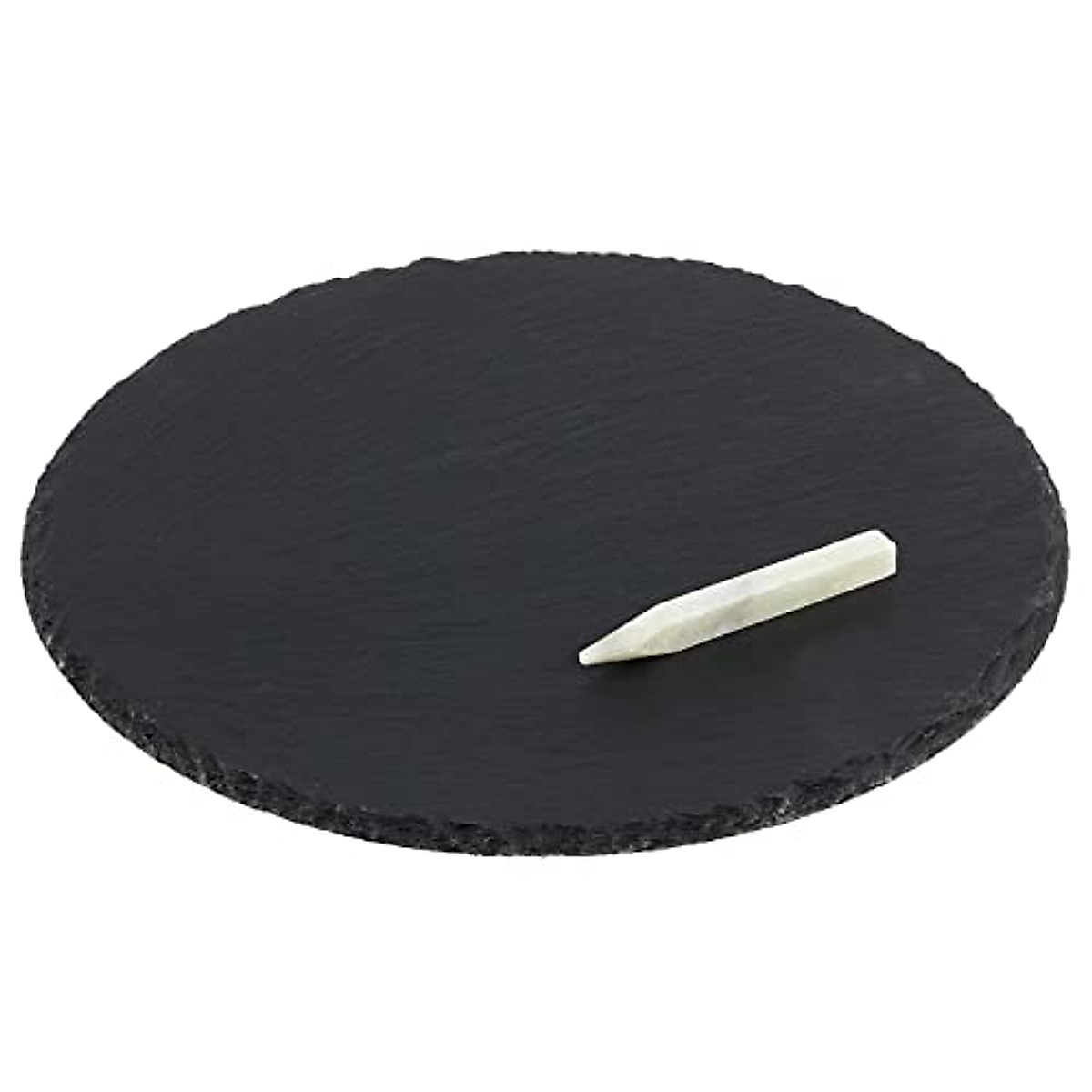 mDesign Slate Stone Round Gourmet Chalkboard Serving Platter, Cheese Board, Charcuterie Tray with Natural Edge and Chalk Pencil for Cheese, Meats, Appetizers, Dried Fruits, and Food - Black