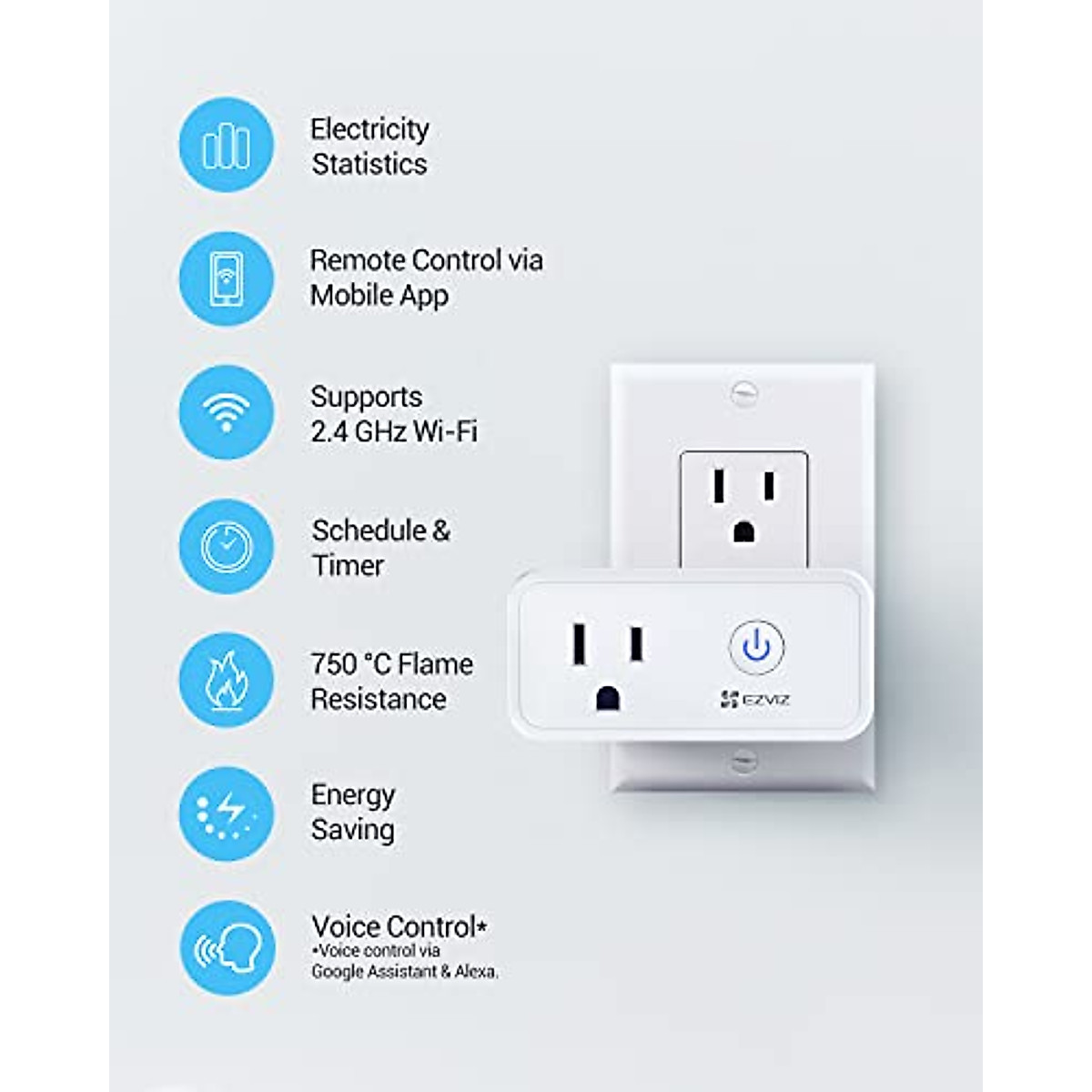 EZVIZ Smart Plug, Smart Home WiFi Outlet Compatible with Alexa, Echo, Google Home, Remote Control | T30-B(White, 2 Packs)