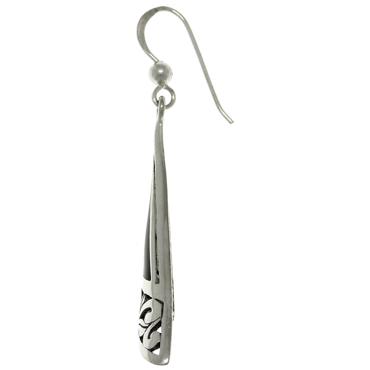 Jewelry Trends Sterling Silver Created Black Onyx Filigree Long Dangle Earrings