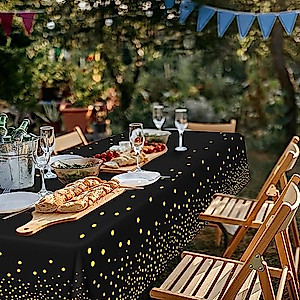 4 Pack Plastic Table Cloth Cover for Parties Disposable, Black and Gold Tablecloth for 8 Foot Rectangle Tables, Birthday Wedding Graduation Father Valentine's Day Easter Party Supplies Decorations