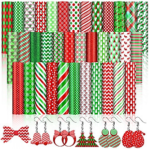 36 Pieces Christmas Faux Leather Sheets Glitter Faux Leather Fabric Snowflake Snowman Printed Christmas Fabric Synthetic Leather Sheet for DIY Christmas Craft Making, 8.3 x 6.3 Inch (Fresh)