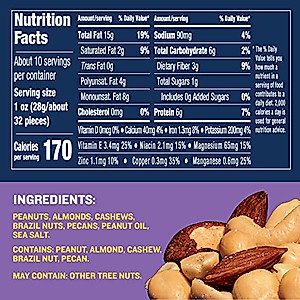 PLANTERS Salted Mixed Nuts, Party Snacks, Plant-Based Protein 10.3oz (1 Canister)