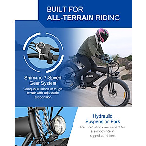 Kanpe Electric Bicycle for Adults with 48V 18.2Ah Battery,1200W Motor 34Mph,Hidoes 26" * 4" E Bike for Adults Electric Mountain Bike for Men,Commuter E-Bike Fat tire Electric Bike Shimano 7-Speed