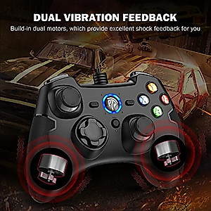 EasySMX Wired Gaming Controller,PC Game Controller Joystick with Dual-Vibration Turbo and Trigger Buttons for Windows PC/ PS3/ Android TV Box/Tesla(Black)