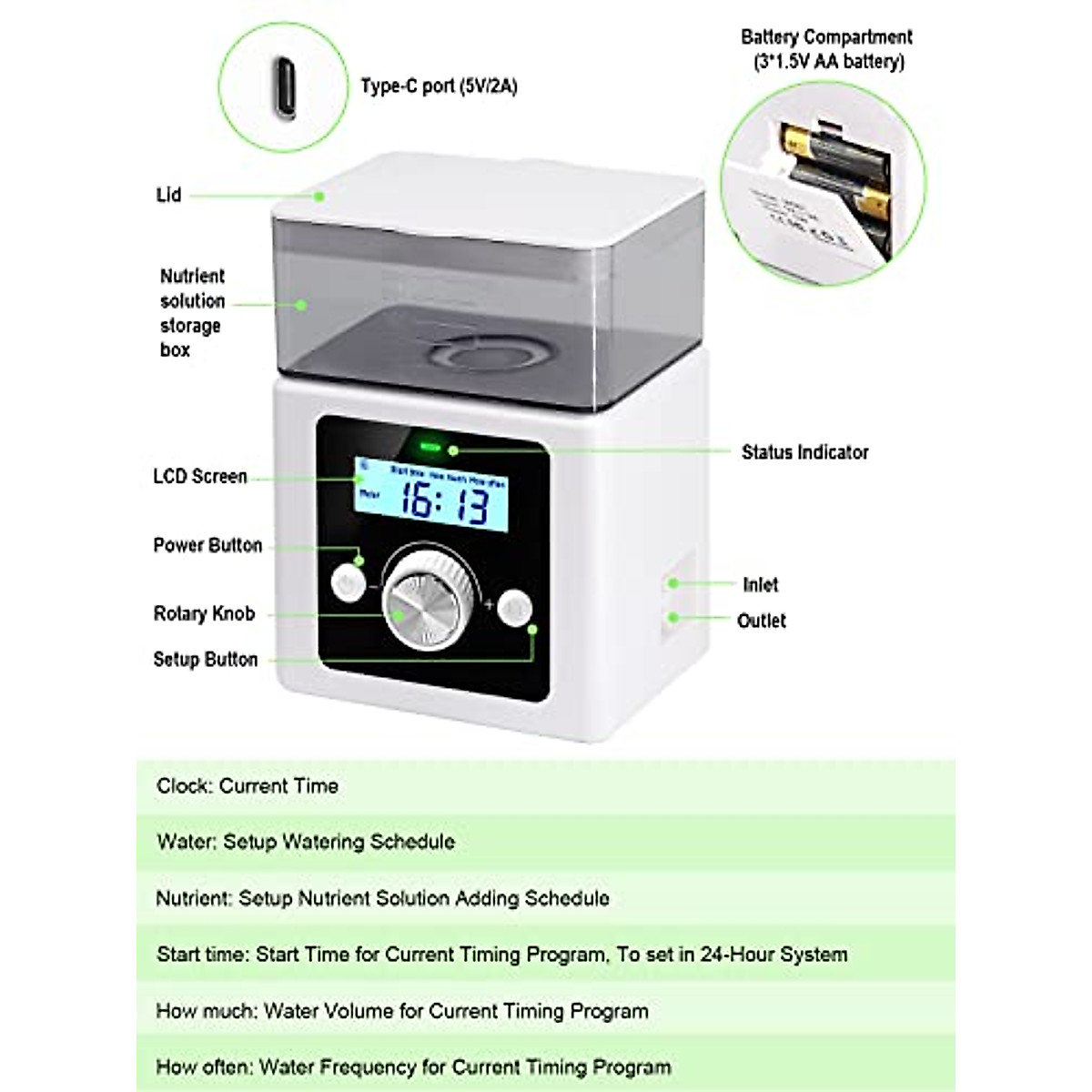 Automatic Watering System for Potted Plants,Indoor Watering System for Plants,Automatic Plant Waterer Indoor for Water and Nutrient Solution,with Programmable Timer, Real Time Clock