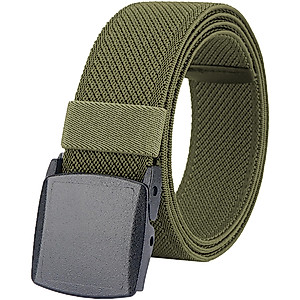 LionVII Men's Elastic Stretch Belts - Canvas Web Belt for Men with No-Metal Plastic Buckle for Work Sports, Breathable Adjustable [49" L x 1.5" W](Army Green)