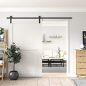 WINSOON 8FT Single Sliding Barn Door Hardware Kit with Sliding Barn Door Floor Guide Wall Mounted Hardware