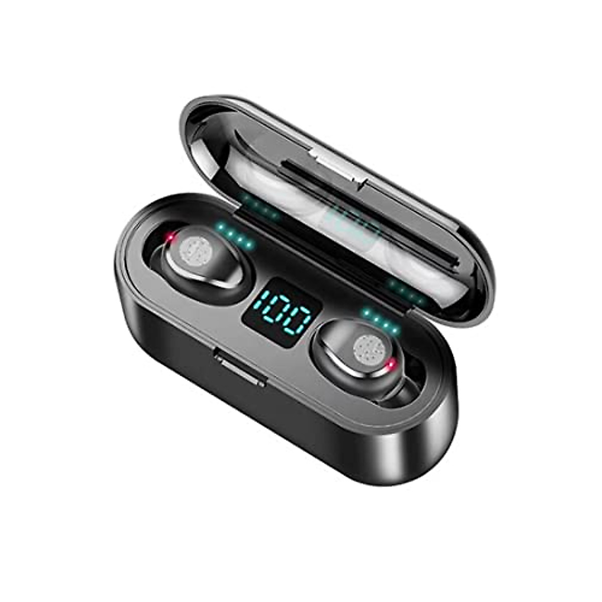 BAHASYA Wireless Bluetooth Earbuds with Digital Charging Case, Built-in Mic, Noise Cancelling, Waterproof, Deep Bass Earphones, in Ear Stereo Headphones for Sport, Gym, Running, Gaming (Black)