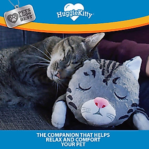 Pets Know Best HuggieKitty Cuddly Cat Toy, Soothing Sound & Warmth Help Relax & Comfort Your Pet- Purr & Heartbeat, Heating Pack- Grey