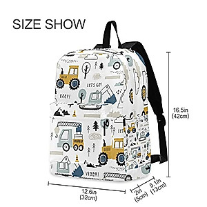 Childish Truck Excavator Backpack, Travel Rucksack Lightweight School Bookbag Daypack for Adults Teen Students Boys Girls
