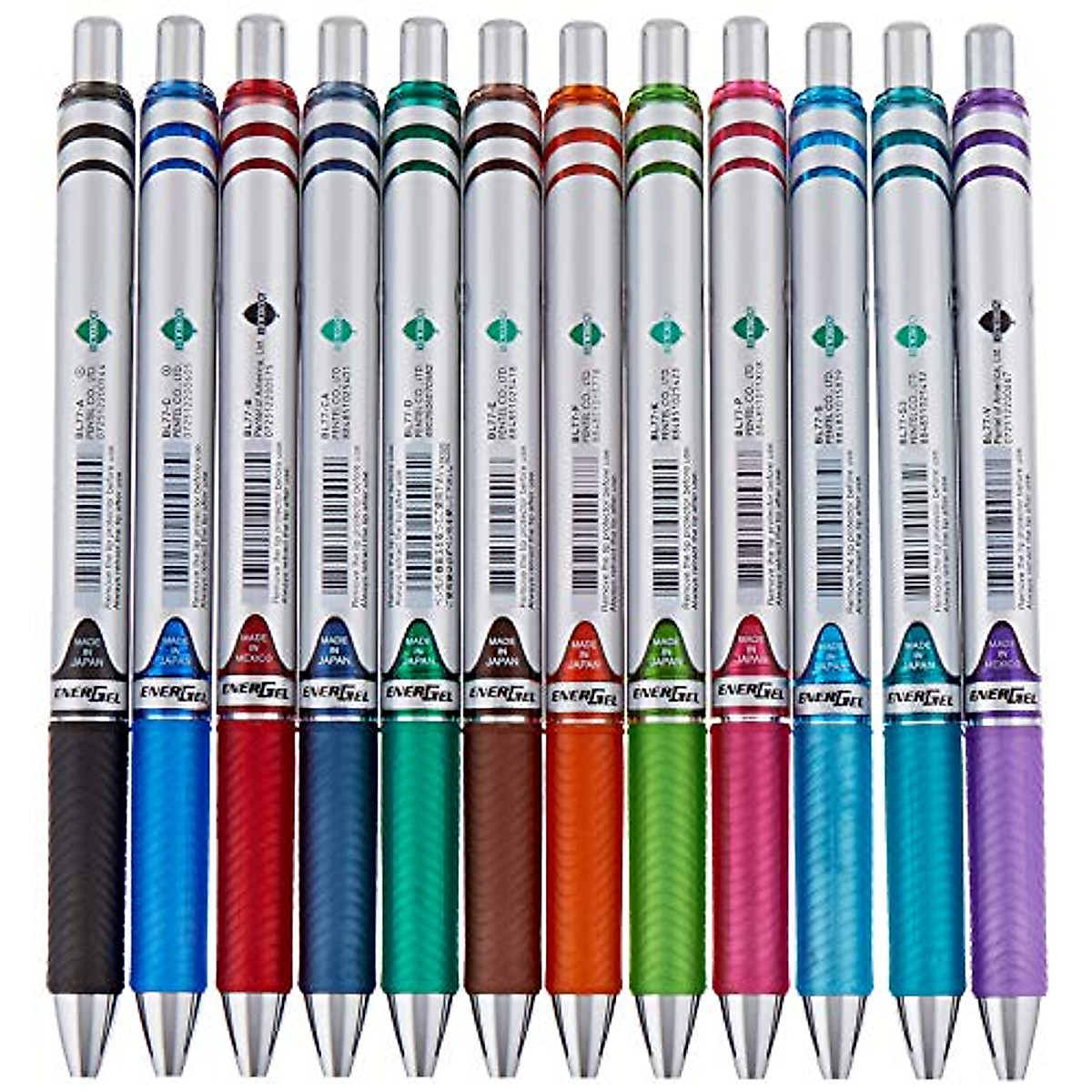 Pentel Gel Ink Pen, EnerGel RTX Retractable (0.7mm) Medium Point, Assorted Gel Ink Colors, 12 Pk (BL77BP12M)