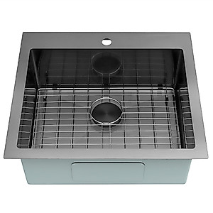 Zeesink Black Kitchen Sink 25" X 22",Single Bowl Kitchen Sink,Drop In Utility Sink,Top Mount Bar Sink,Stainless Steel Kitchen Sink