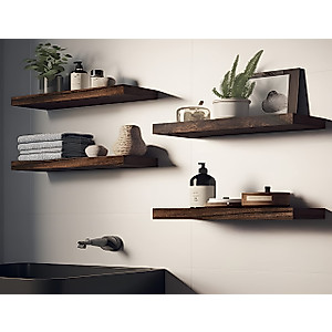 IKJZIZP Rustic Farmhouse Floating Shelves for Wall Decor Storage Wood Wooden Wall Shelves for Bedroom Bathroom Kitchen Living Room - Brown Set of 4