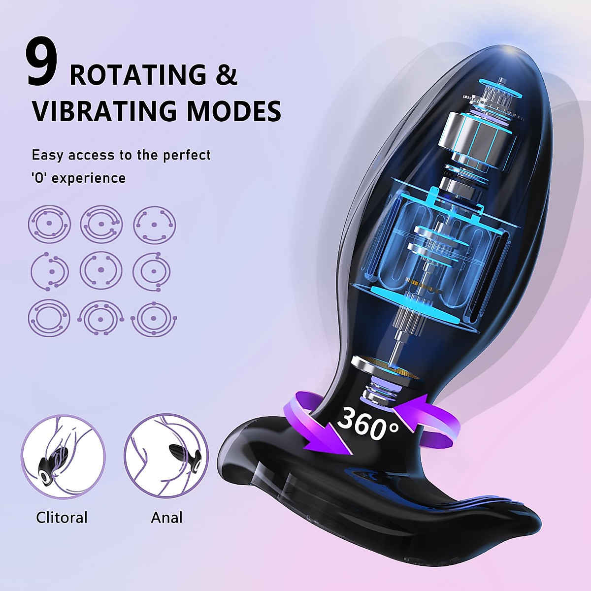 Vibrating Anal Plug Adult Sex Toys - Jrueden Rotating Anal Toys Vibrating Butt Plug with App Control 9 Vibrating Rotations, Male Sex Toys for Prostate Massage, Anal Sex Toys Vibrator for Men and Women