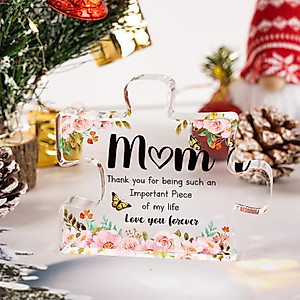 Gifts for Mom - Delicate Mom Birthday Gifts from Daughter Son - Engraved Acrylic Block Puzzle Piece 3.9 x 3.3 inch - Thanksgiving Mothers Day Birthday Gifts for Mom, Ideas