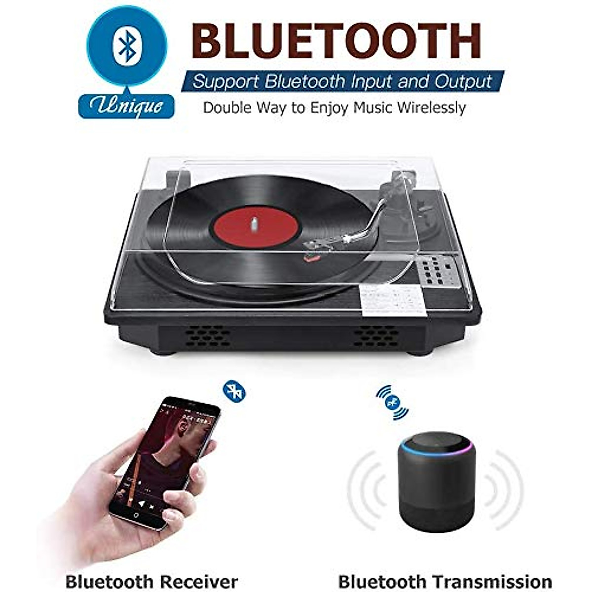 Record Player with Bluetooth Output Input for Vinyl with Speakers,Turntable for Vinyl Records Supporting Vinyl to MP3 Encoding TS USB Folder Counter Weight Speed Adjust