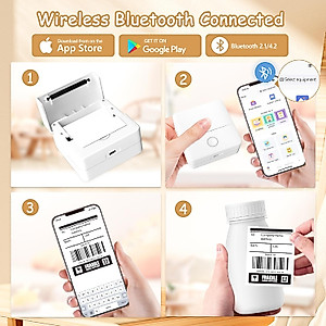 ADBAOBO Mini Sticker Printer, Portable Bluetooth Photo Printer, Pocket Thermal Printer for Study Notes, Scrapbook Supplies, Journals, Receipts, Compatible with Phone & Tablet, 1 Roll Paper, White