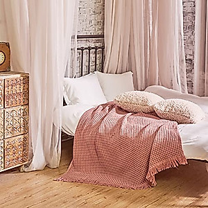 Amélie Home 100% Cotton Waffle Knit Throw Blanket, Soft Lightweight Blanket with Tassels, Decorative Breathable Textured Throw Blankets for Couch Bed Sofa, 50x60, Coral