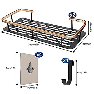 YHANEC 2 Pack Shower Caddy No Drilling Traceless Adhesive Shower Shelves Rustproof Space Aluminium Bathroom Shower Organizer with Hooks for Bathroom, Restroom, Kitchen