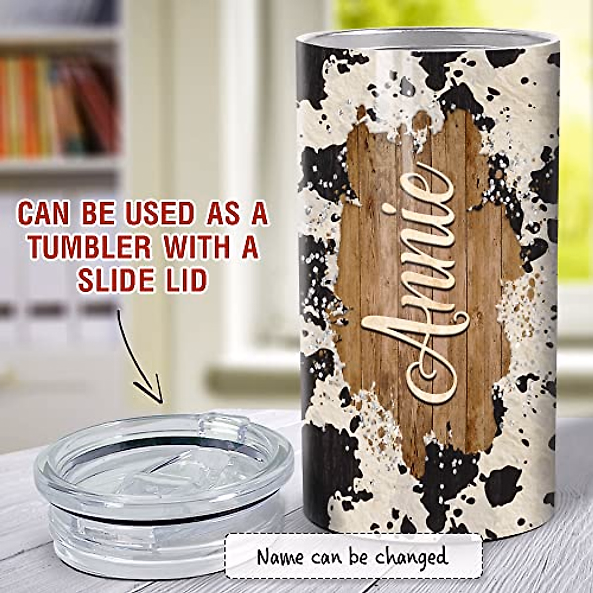 SANDJEST Personalized Cow Tumbler Cowgirl 4 in 1 16oz Tumbler Can Cooler Coozie Stainless Steel Tumbler Gift for Women Girl Daughter Sister Animal Lovers Christmas Birthday