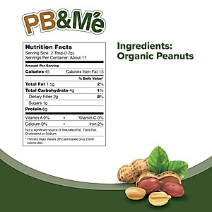 Organic Powdered Peanut Butter by PB&Me: No Sugar Added, Gluten Free, Plant Protein, Keto Snack,1 6oz - For Baking, Smoothies, and Protein Shakes with Premium Blend, Nutrient-Rich, and Gourmet Taste