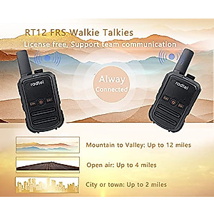 Radtel RT12 Walkie Talkies for Adults Rechargeable 2 Pack, Long Range Handheld FRS Two Way Radio 16CH Handsfree VOX for Camping Hiking (Black)