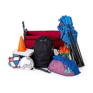 Seina Heavy Duty Steel Compact Collapsible Folding Outdoor Portable Utility Cart Wagon with All Terrain Rubber Wheels and 150 Pound Capacity, Red