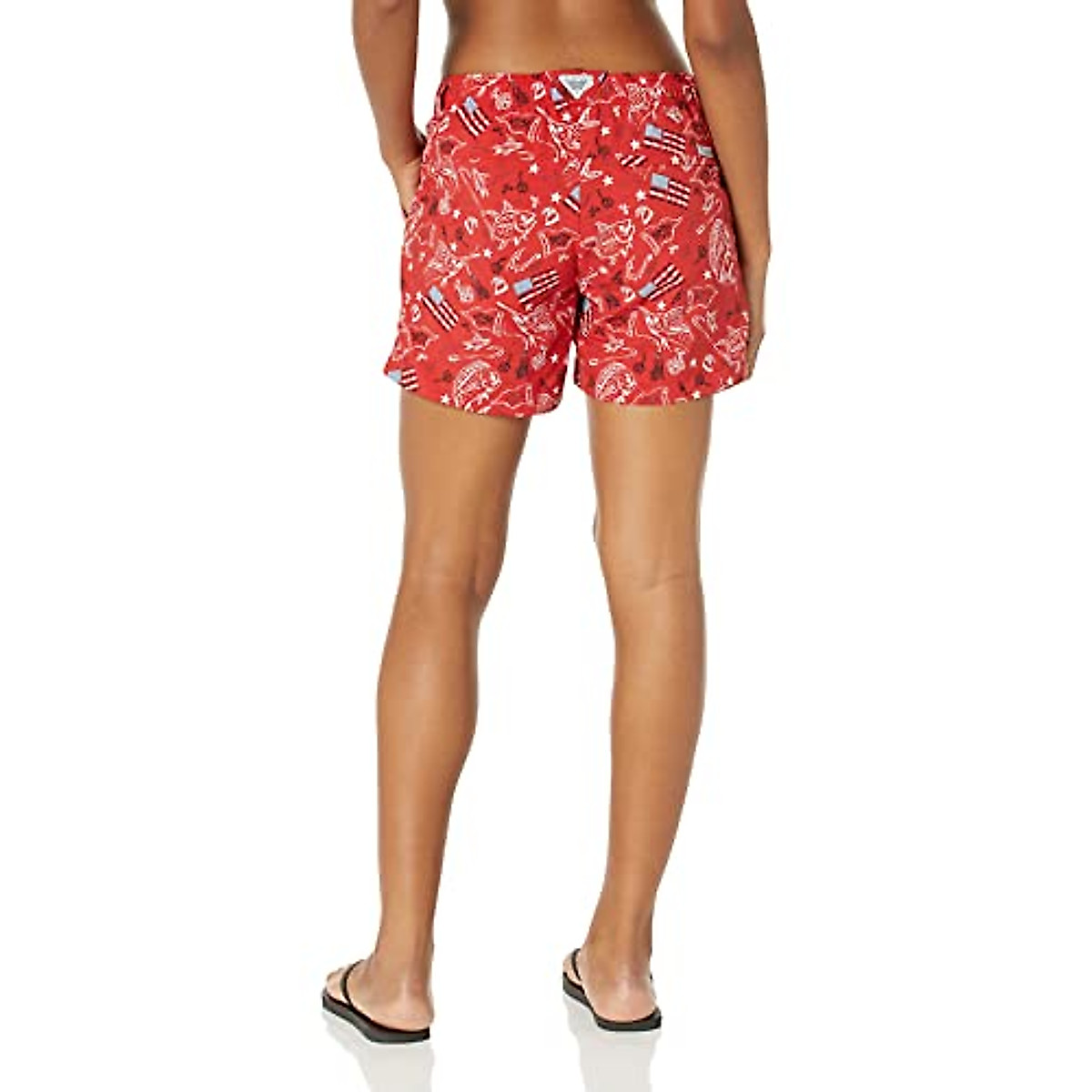 Columbia Women's W Super Backcast Water Short, Red Spark Fish Flag Print, Large x 5