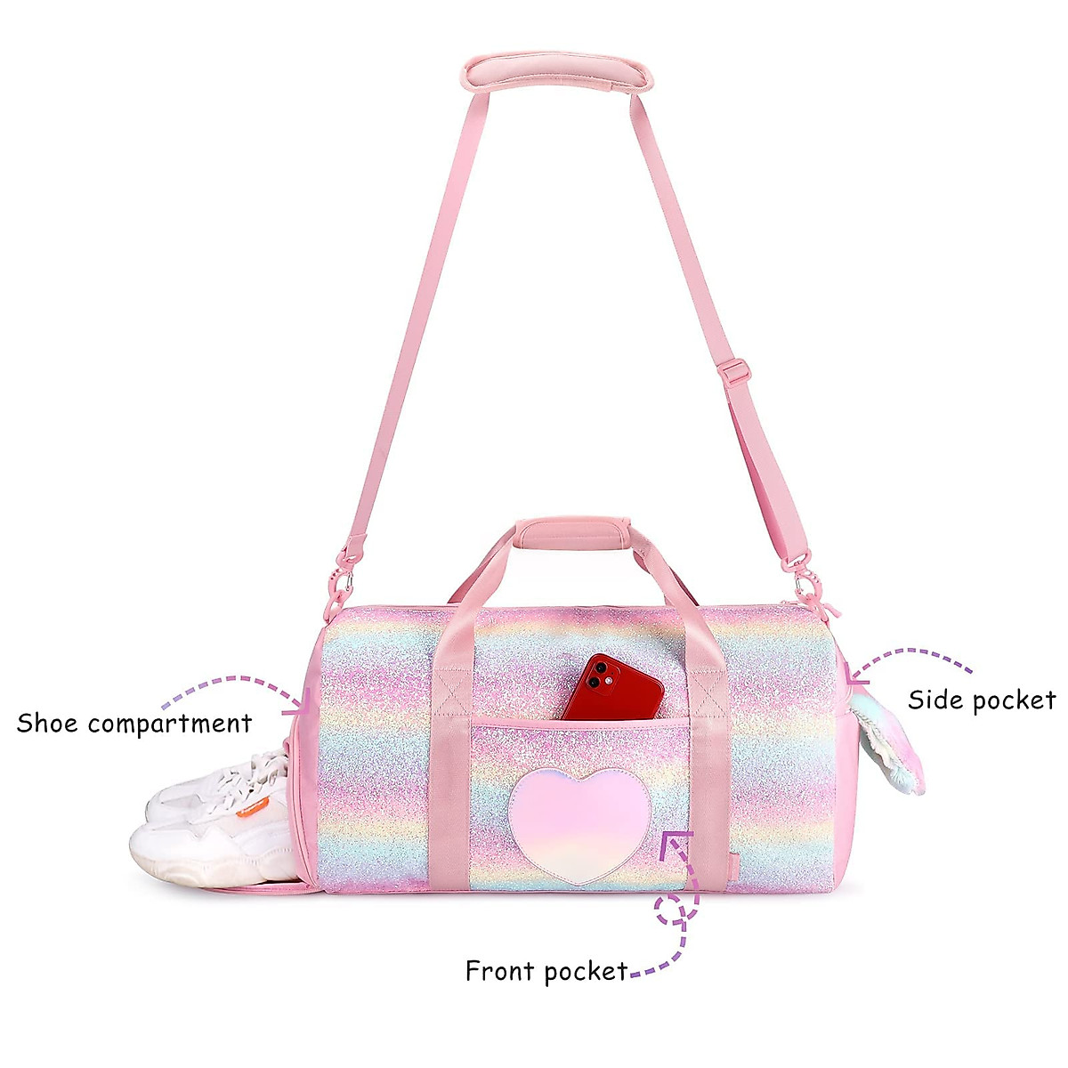 mibasies Dance Bag for Girls Duffle Bag Kids Overnight Travel Sleepover Bags with Shoes Compartment Large