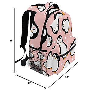 Cute Penguin Backpack for Boys Girls Kids Cartoon Pink Sea Animals Dots Student Bookbag School Bag 14 inch Laptop Backpacks Travel Daypack Shoulder Bag