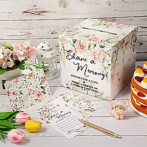 Tatuo 50 Pcs Greenery Share a Memory Cards for Collections of Life, Memory Cards Box Guest Card Ideas Pink Flower Box for Funeral Graduation Wedding Bridal Shower Birthday Anniversary Retirement