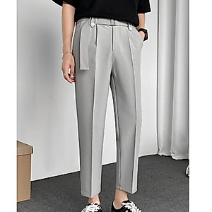 Maiyifu-GJ Men's Straight Leg Stretch Pant Summer Casual Slim Suit Pant Solid Color Lightweight Business Trousers Streetwear (Light Grey,31)