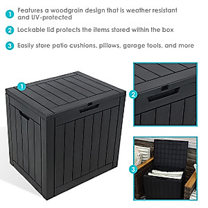 Sunnydaze 32-Gallon Faux Wood Design Outdoor Deck Box - Lockable Lid and Side Handles - Phantom Gray