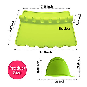 Silicone Utensil Rest with Drip Pad and Silicone Double Finger Grips, Heat-Resistant 410℉, BPA-Free Spoon Rest & Spoon Holder for Stove Top, Spoon, Ladle, Spatula (Green)