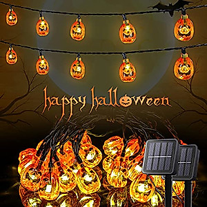 Qunlight 2 Pack Halloween Solar String Lights Outdoor,20ft 30 LED Pumpkin Lantern Thanksgiving Halloween Decorations for Ourdoor Garden,Yard, Patio, Xmas Tree, Party, Home(Pumpkin,2PACK)
