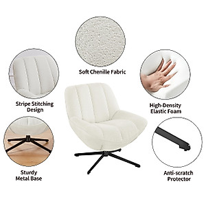 Art Leon Modern Swivel Accent Chair, Fabric upholstered Lounge Chair, Single Sofa Chair with Metal Legs, Comfy Reading Chair for Living Room Bedroom, Off White
