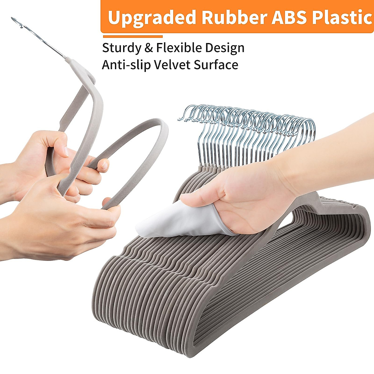 ELONG HOME Velvet Hangers 50 Pack, Grey Slim Felt Hangers with 360° Swivel Hook, Non Slip Skinny Hangers Heavy Duty Adult Hangers for Coats, Pants & Dress Clothes