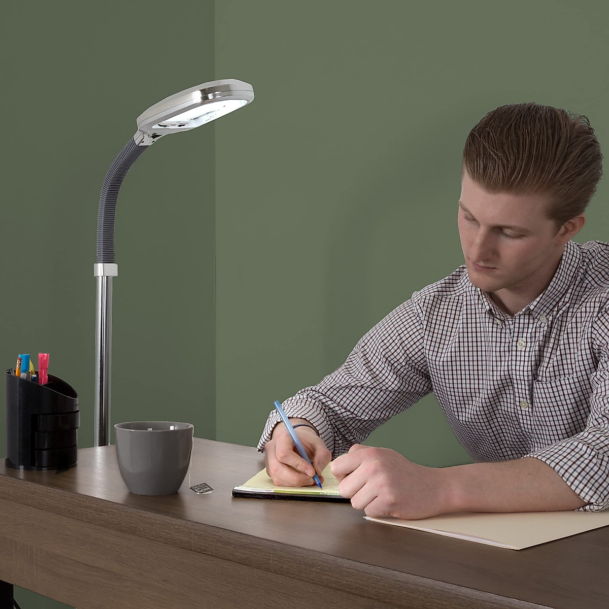 Adjustable Floor Lamp – Full Spectrum Natural Sunlight Lamp with Bendable Neck - Reading, Crafts, Esthetician Floor Light by Lavish Home (Chrome)