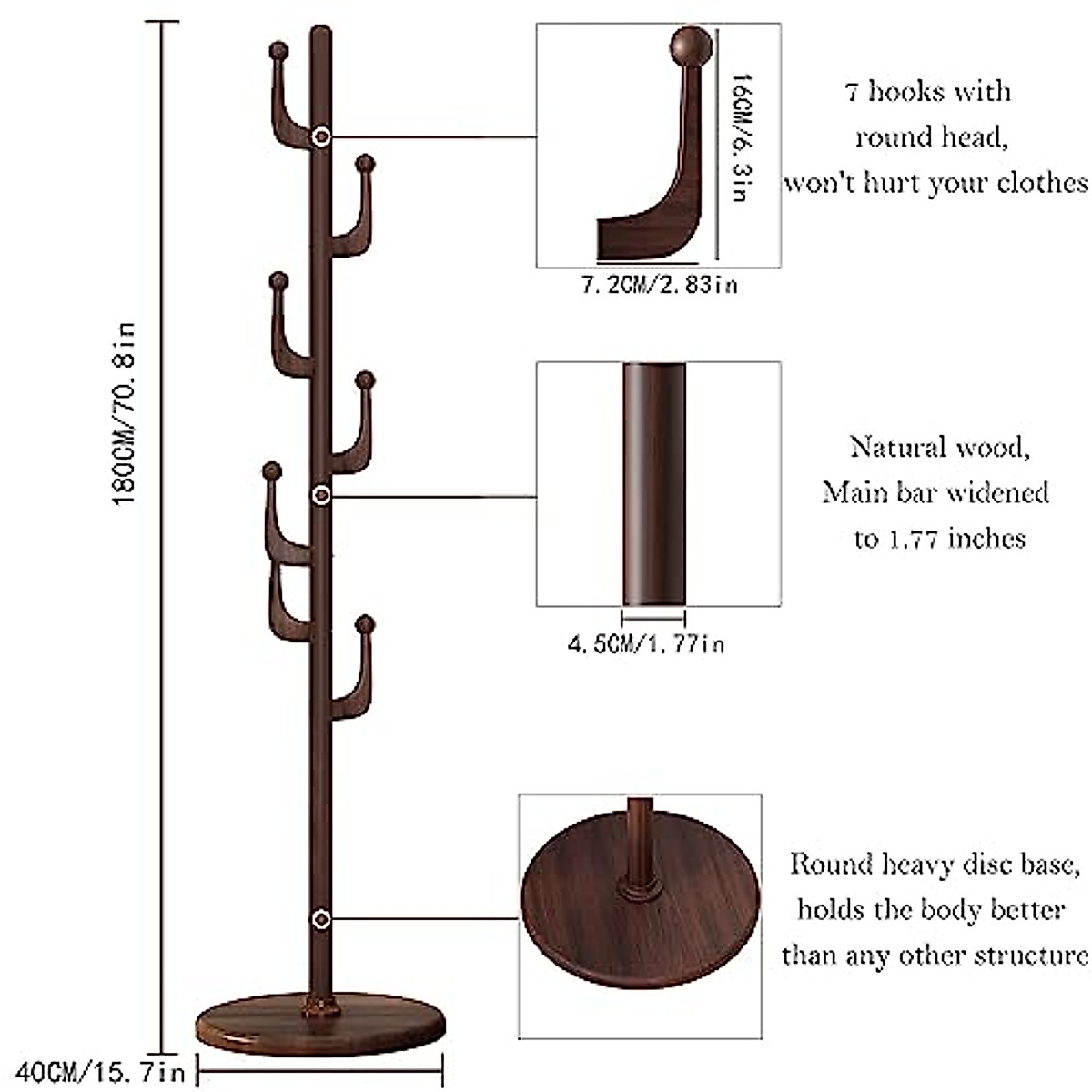 COVAODQ Coat Rack Freestanding, Coat Tree stand with 7 Hooks for Hallway Bedroom Office Natural Wood Standing Coat Rack for Clothes Hat Handbags