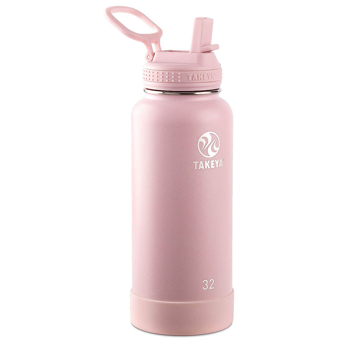 Takeya Actives Insulated Stainless Steel Water Bottle with Straw Lid, 32 Ounce, Blush & Actives Insulated Stainless Steel Water Bottle with Spout Lid, 32 Ounce, Bluestone