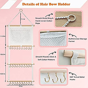 Samilcsp Bow Holder for Girls Hair Bows, Large Capacity Headband Organizer with a Storage Bag, Headband Hair Accessories Organizer Storage Display for Nursery Toddler Girls Room, Door, Closet, Wall