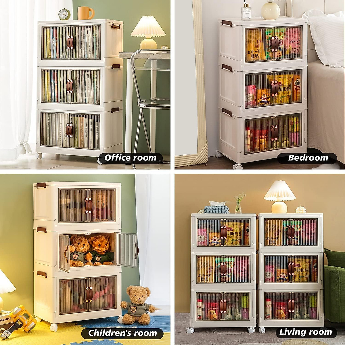 DAMGOLOZA 3-Pack Stackable and Foldable Storage Bins with Lids and Wheels, Collapsible Plastic Drawer Organizers for Closet, Home, Office, Dorm, 8.6 Gal Storage Boxes for Clothes and Crafts