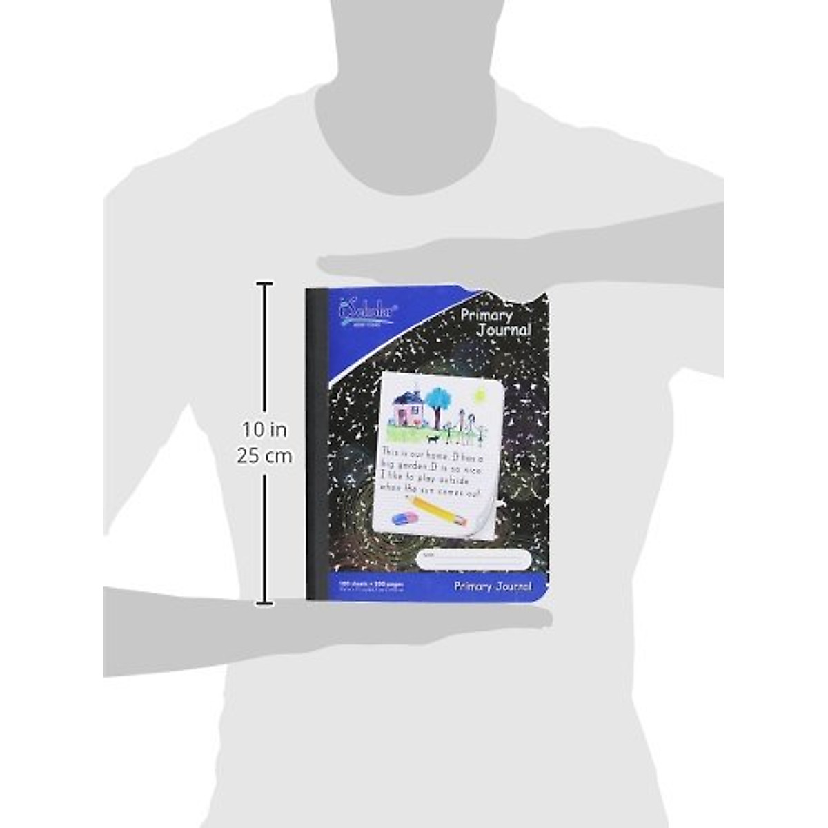 iScholar Primary Composition Book, Journal, Unruled Top, .5 Inch Ruled Bottom Half, 100 Sheets, 9.75 x 7.5 Inches, Black Marble (10116)