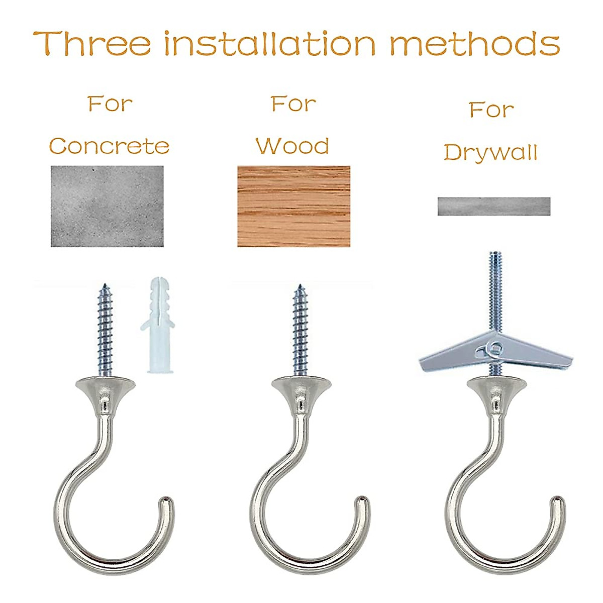 Lizntiate 4 Sets Ceiling Hook Large Swag Heavy Duty Swag Hook with Hardware for Hanging Plants Ceiling Easy Installation Cavity Wall Dry Wall Indoor & Outdoor (4 Sets Silver)